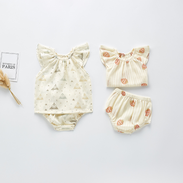 2-pieces infant baby sets with lovely print design wholesale