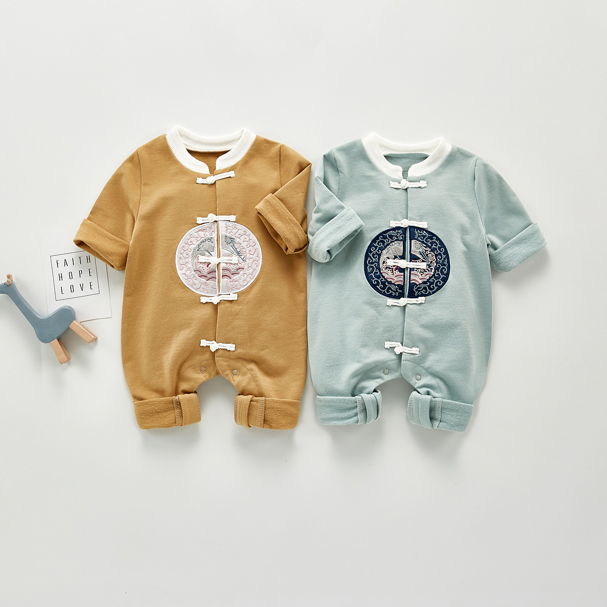 2020 Autumn Chinese Style Clothes Baby Girl Boy Romper Cotton Long ...
