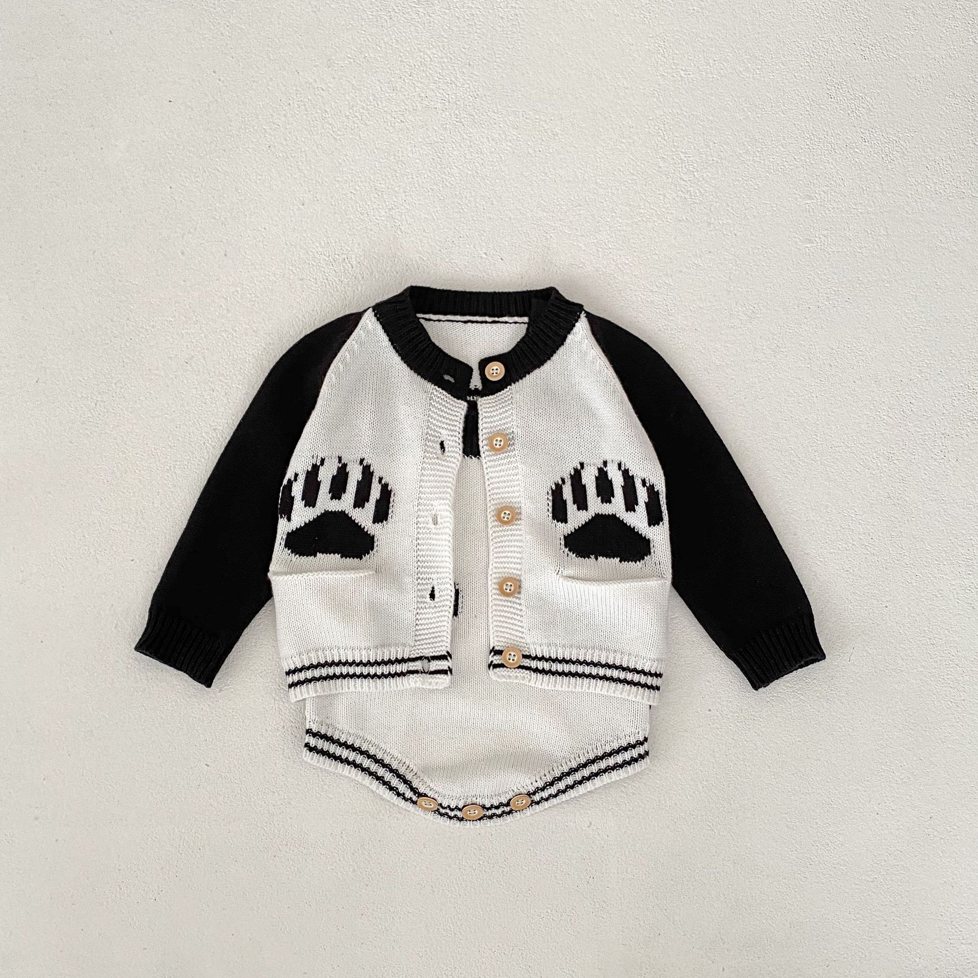 2024 Autumn Infant Baby Unisex Panda Paws Pattern Long Sleeves Cardigan ...