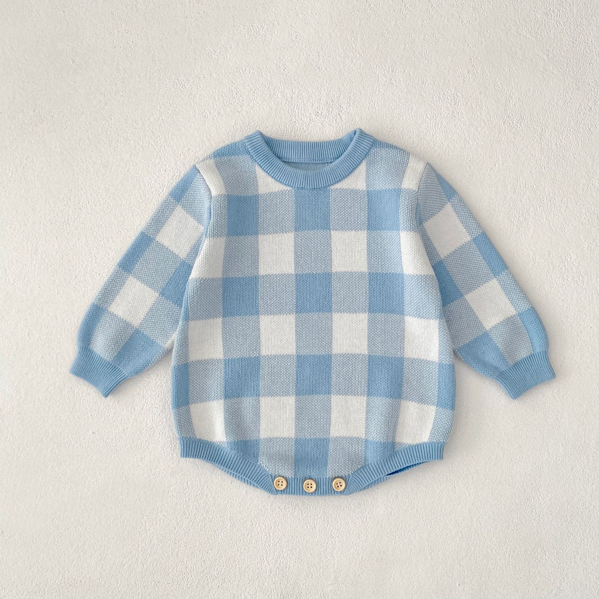 Autumn Infant Baby Unisex Plaid Pattern Long Sleeve One Piece Single ...